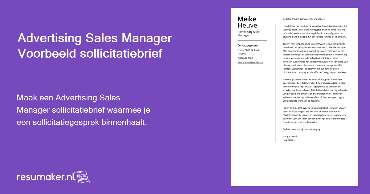 Advertising Sales Manager motivatiebrief voorbeeld voor 2025