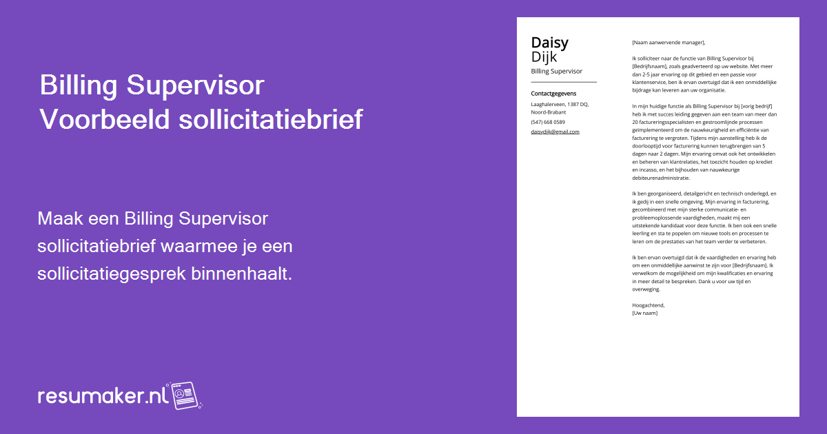 Billing Supervisor motivatiebrief voorbeeld voor 2024