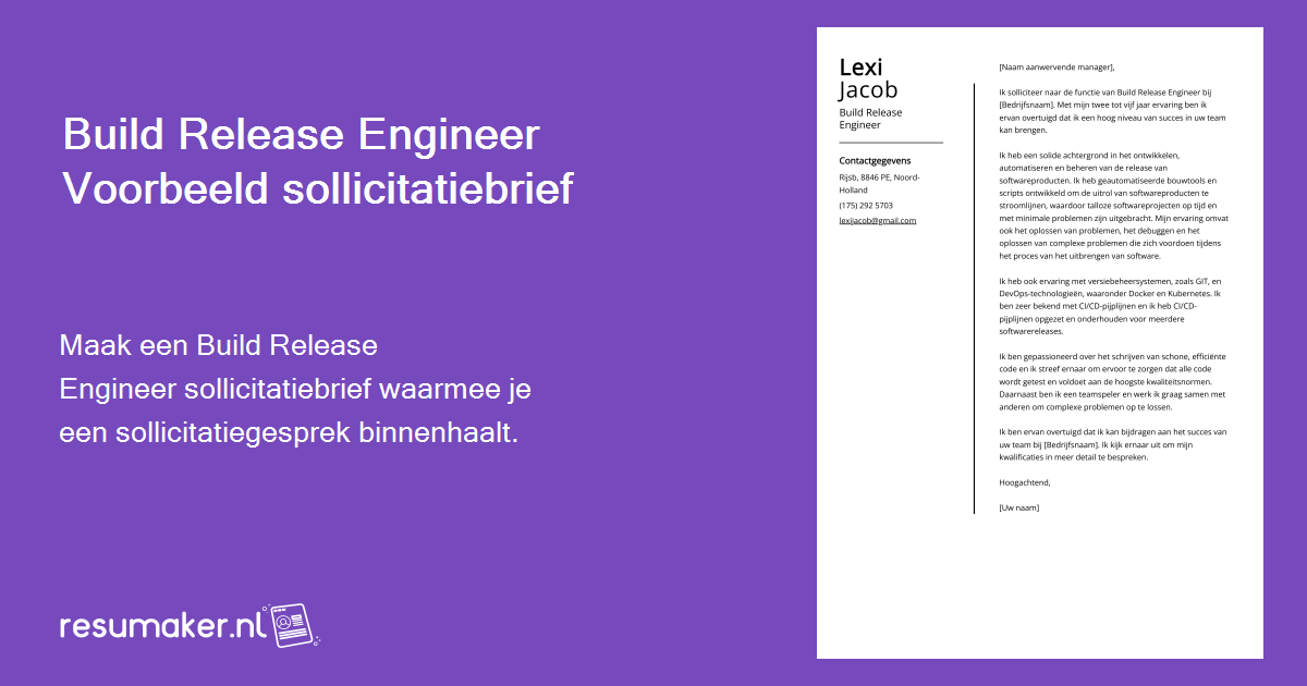 Build Release Engineer motivatiebrief voorbeeld voor 2025
