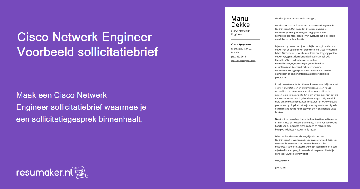 Cisco Netwerk Engineer motivatiebrief voorbeeld voor 2025