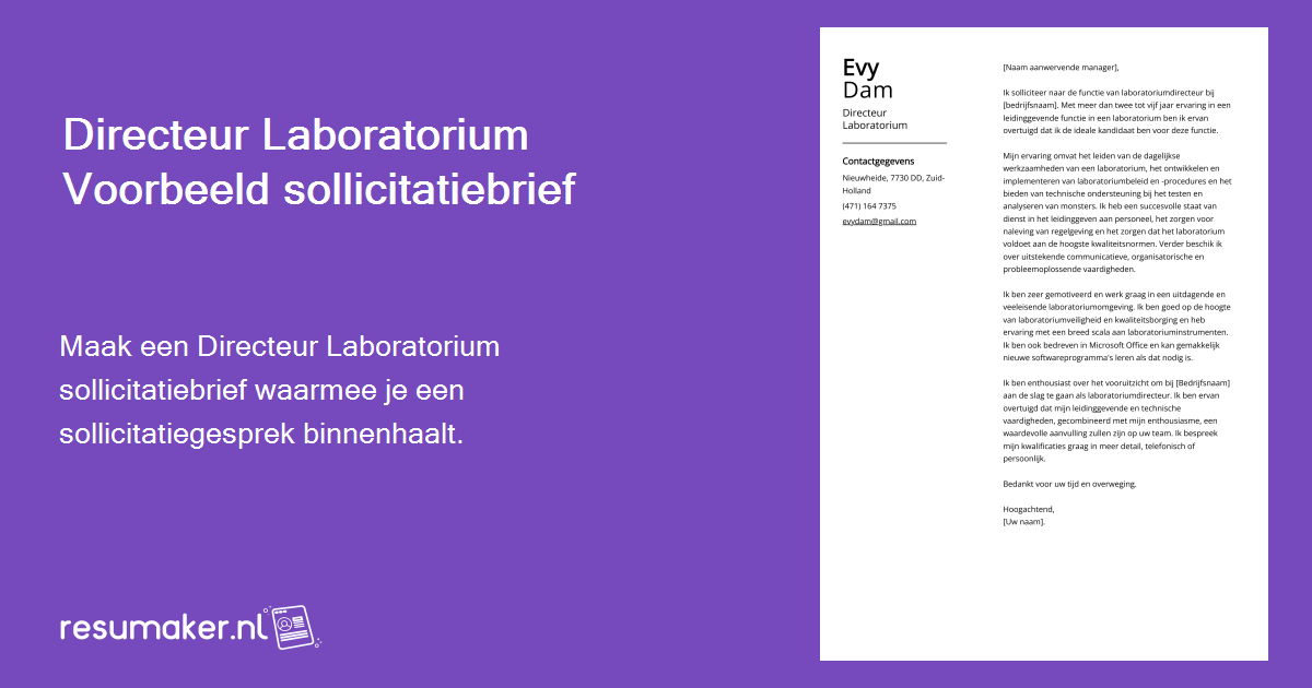 Begeleidende brief Directeur Laboratorium: Functieomschrijving ...