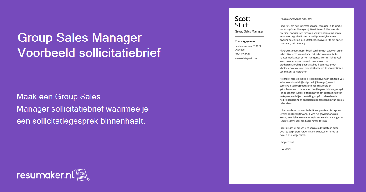 Group Sales Manager Sollicitatiebrief: Voorbeeld & Gids (Banen op ...