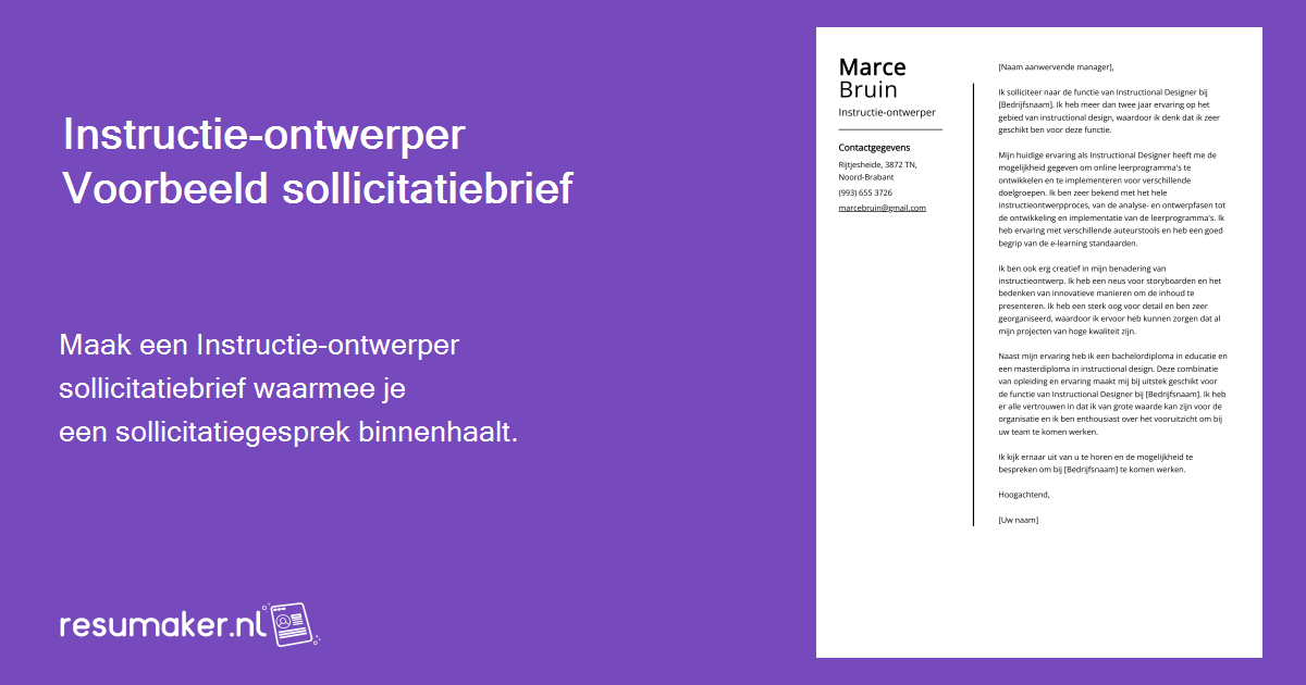 Instructie-ontwerper Sollicitatiebrief: Voorbeeld & Gids (Banen op ...