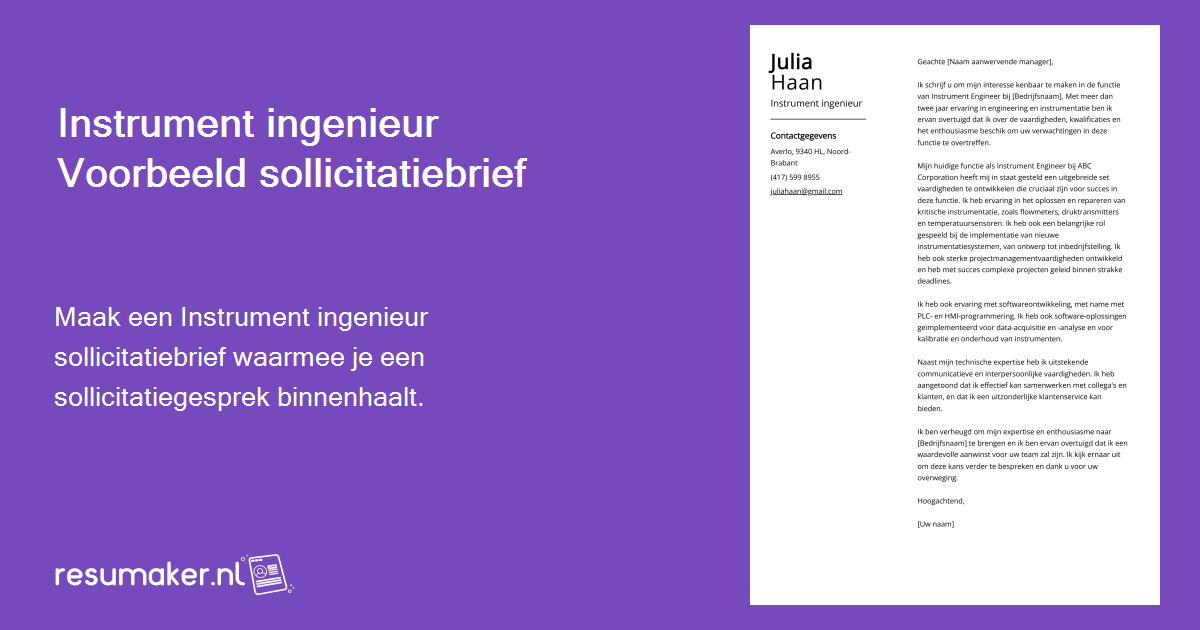 Instrument ingenieur Sollicitatiebrief: Voorbeeld & Gids (Banen op Instapniveau & Senior)