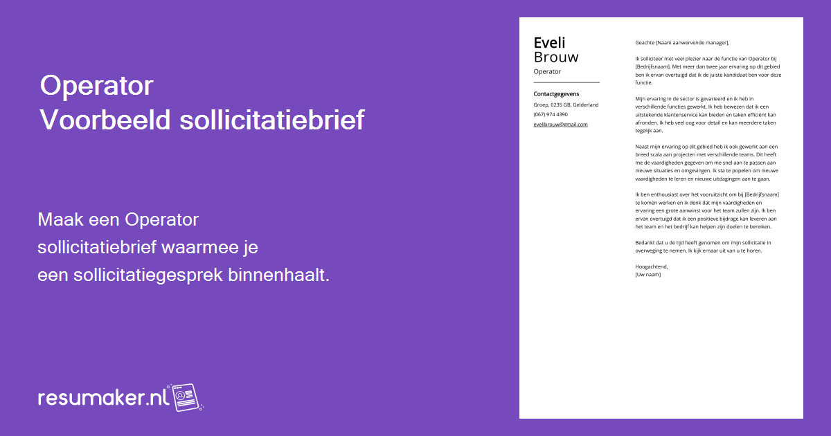 Begeleidende brief Operator: Functieomschrijving, voorbeeld & handleiding