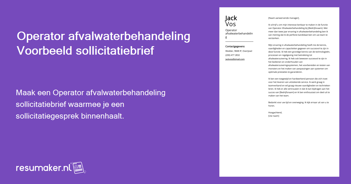 Operator afvalwaterbehandeling Begeleidende brief voorbeelden & handleiding