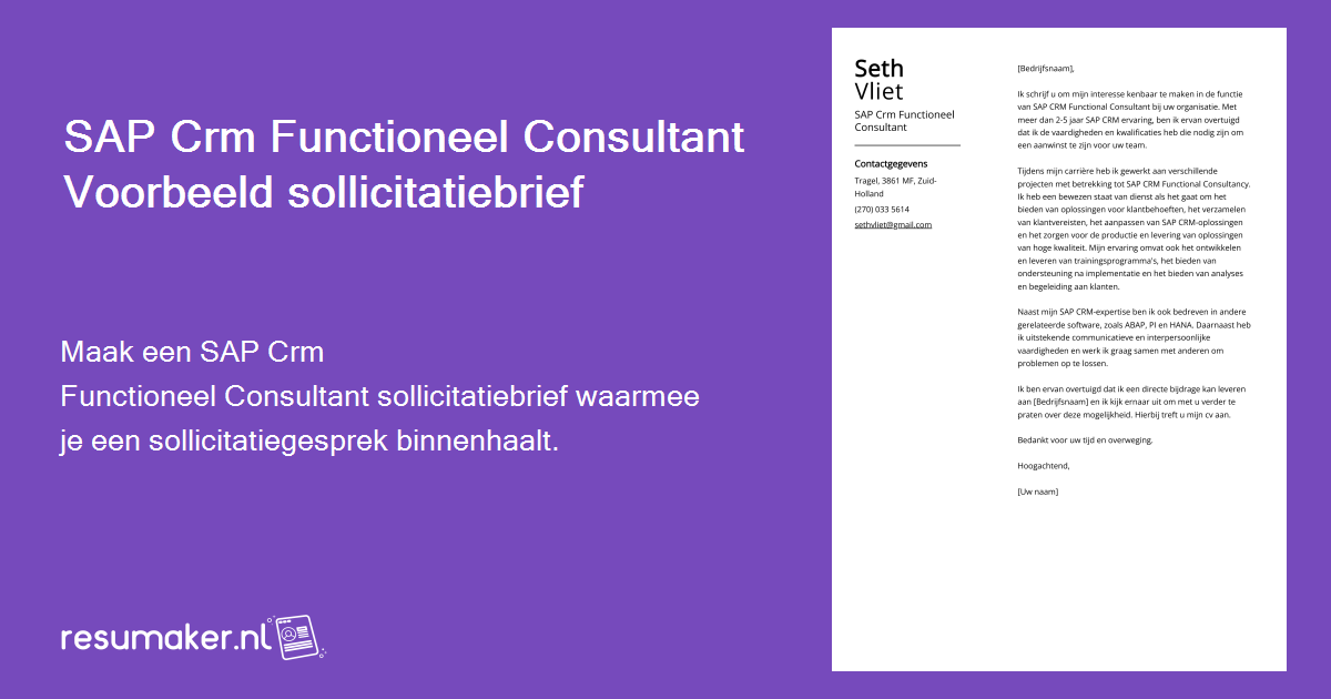 SAP Crm Functioneel Consultant Sollicitatiebrief Voorbeelden (Sjabloon ...