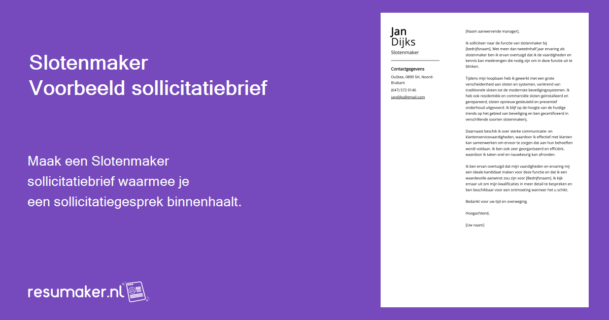 Begeleidende brief Slotenmaker: Functieomschrijving, voorbeeld ...