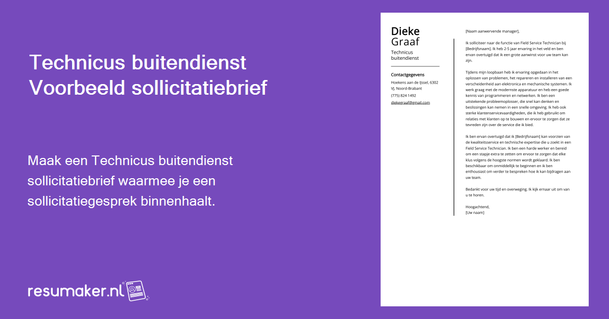 Technicus buitendienst Sollicitatiebrief: Voorbeeld & Gids (Banen op ...