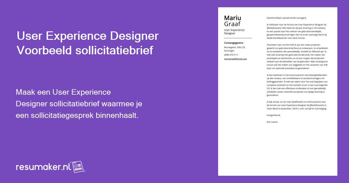User Experience Designer Begeleidende brief voorbeelden & handleiding