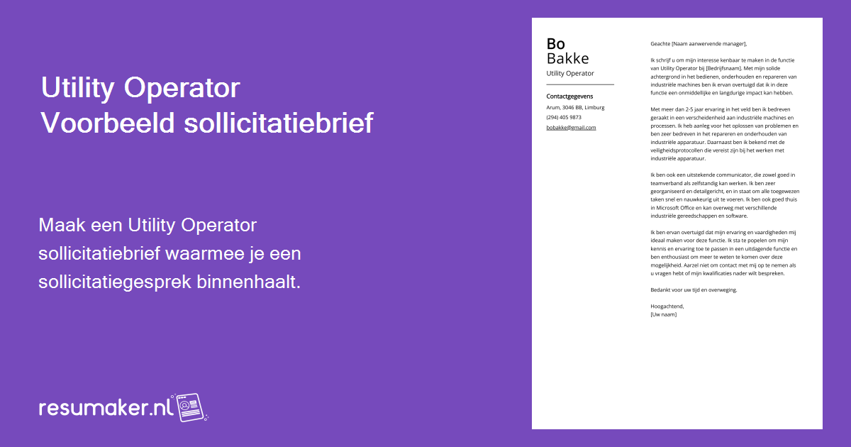 Utility Operator Begeleidende brief voorbeelden & handleiding