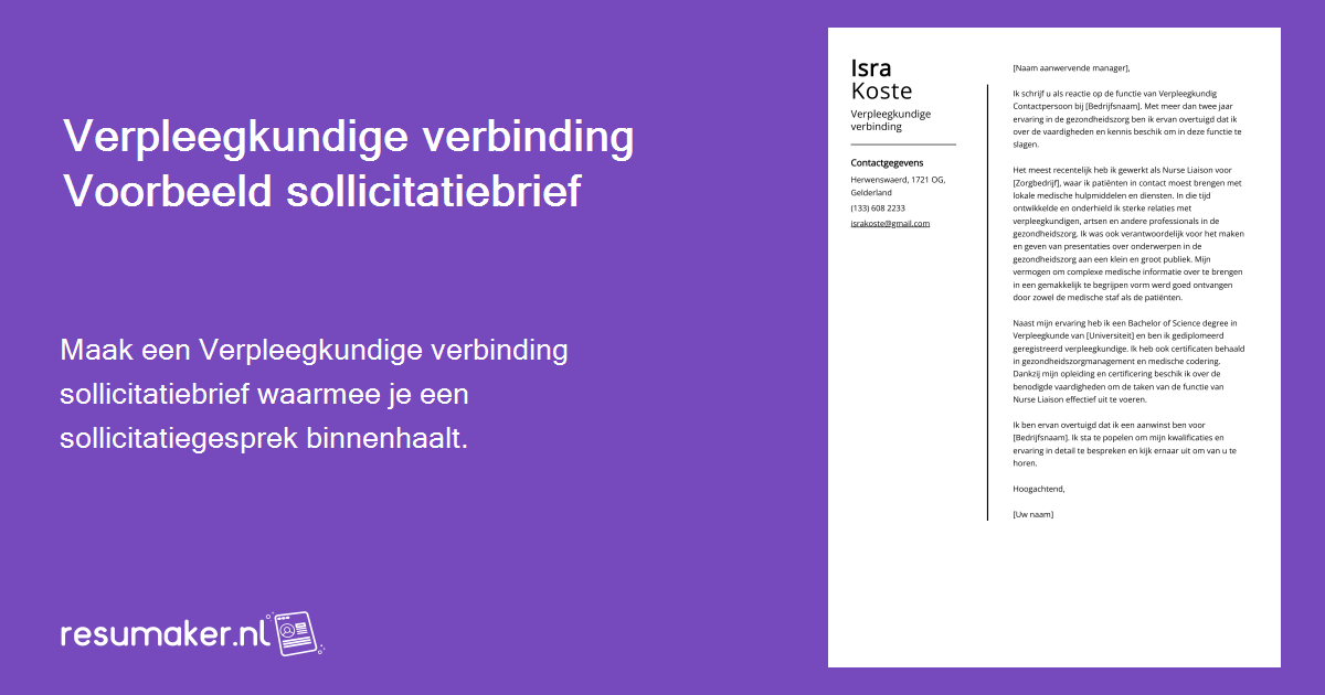 Begeleidende brief Verpleegkundige verbinding: Functieomschrijving ...