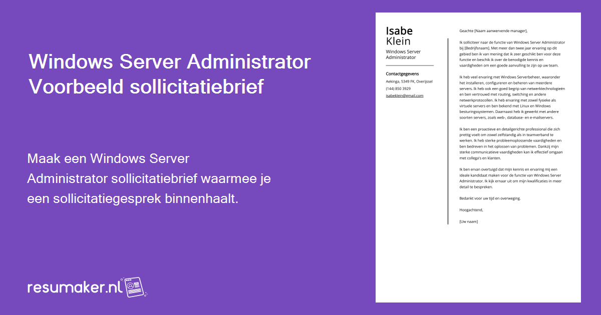Windows Server Administrator Begeleidende brief voorbeelden & handleiding